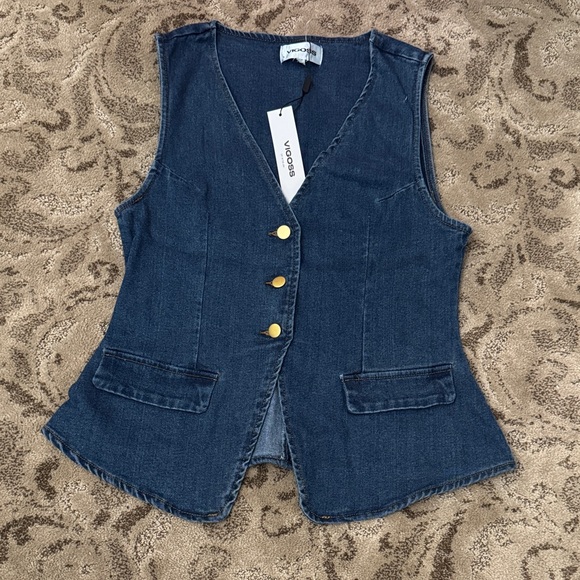 Vigoss | Jackets & Coats | Vigoss Blue Denim Vest With Gold Accents ...